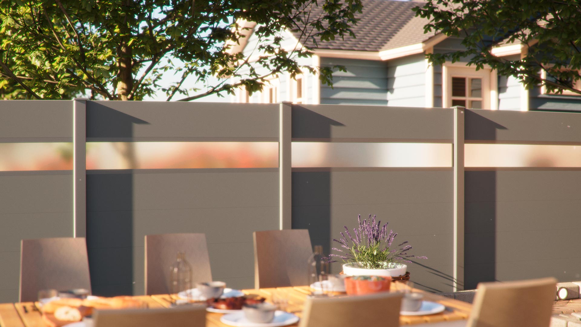 Aluzaun VIDUAL comp 300 WPC schräg | 1800 mm auf 900 mm | 850 mm | 300 ...